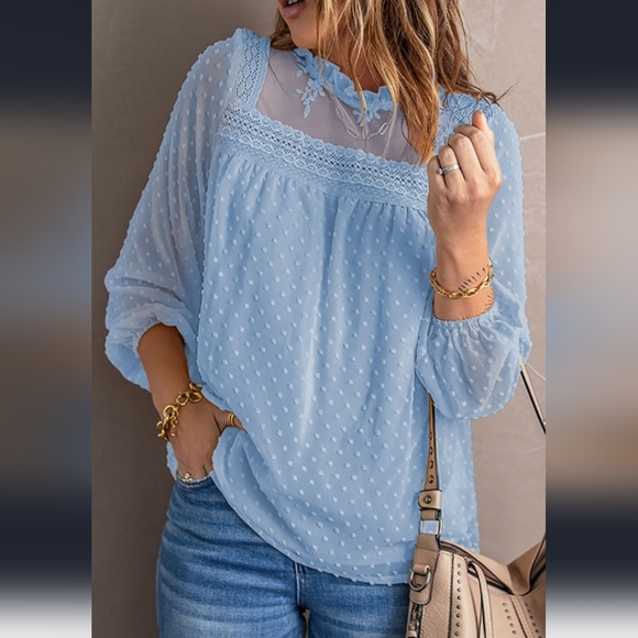 Tops | New Blue Puff Sleeve Blouse | Poshmark
